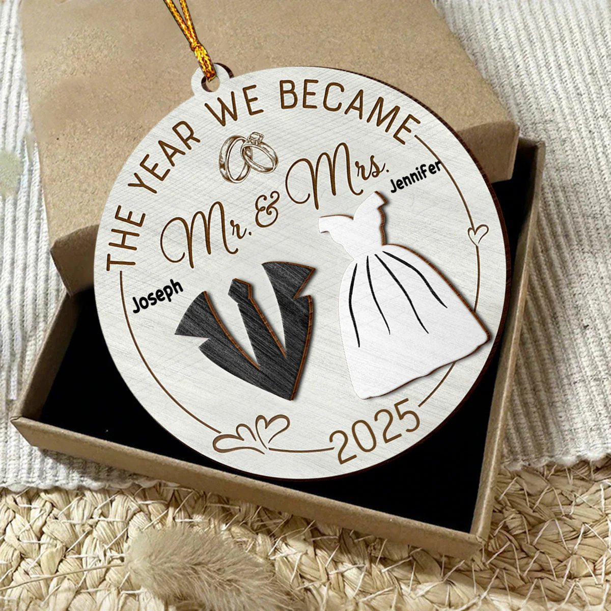 The Year We Became Mr. & Mrs. - Personalized 2-Layered Wooden Ornament - COMPOSITIY