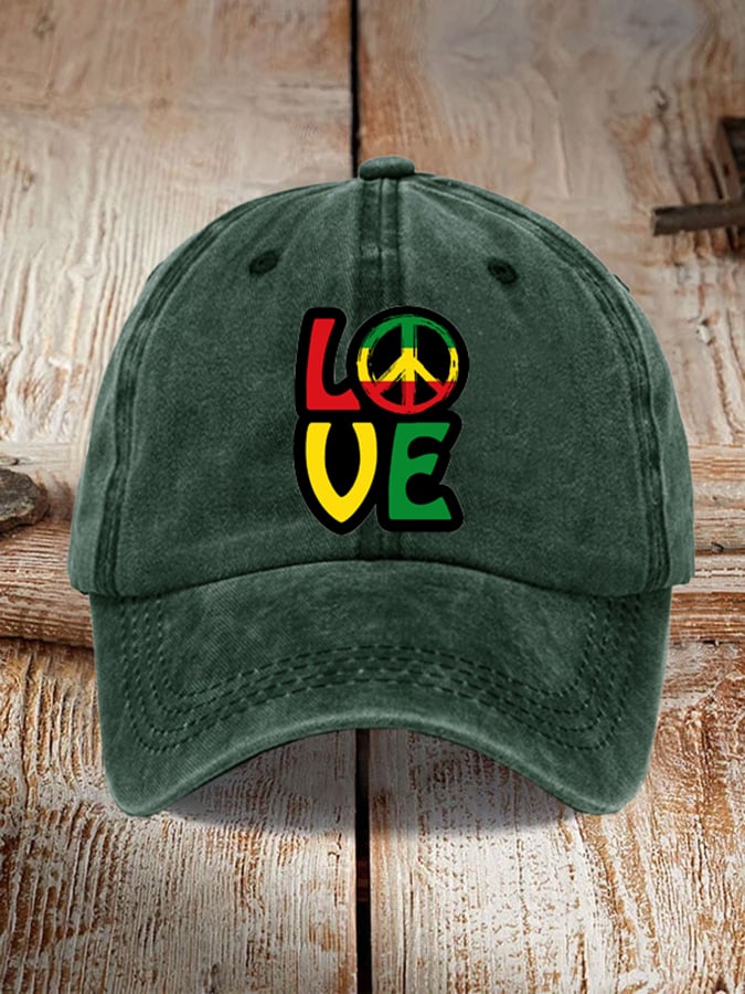 Unisex Distressed Washed Cotton Reggae, Black History Month Print Hat